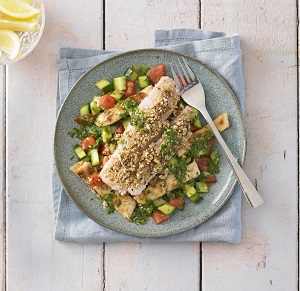 Spicy Crusted Pollock with Middle Eastern Bread Salad - BDA
